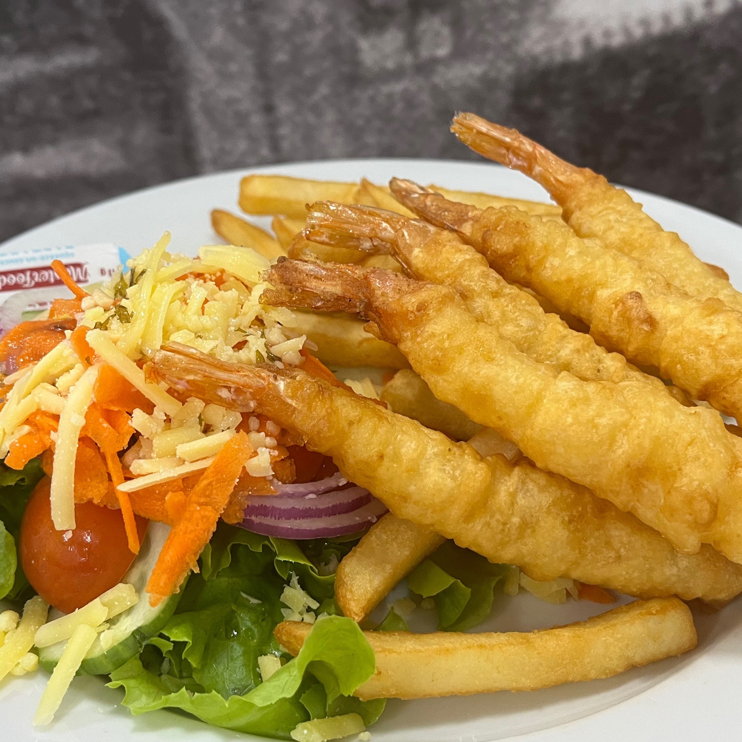 Special of the Week - Tempura Torpedo Prawns with chips and salad ...